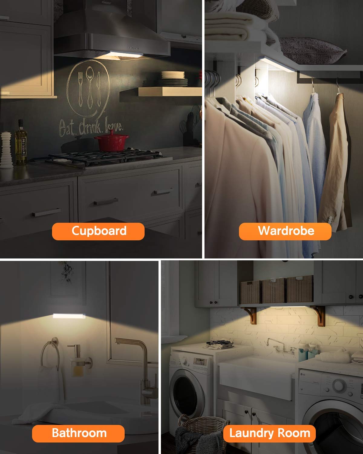 PRIORARE Motion Sensor Led Under Cabinet Lighting Wireless Cabinet Light Rechargeable, Closet Light 30Led Battery Operated for Kitchen, Closet (Warm White, 2Pack)