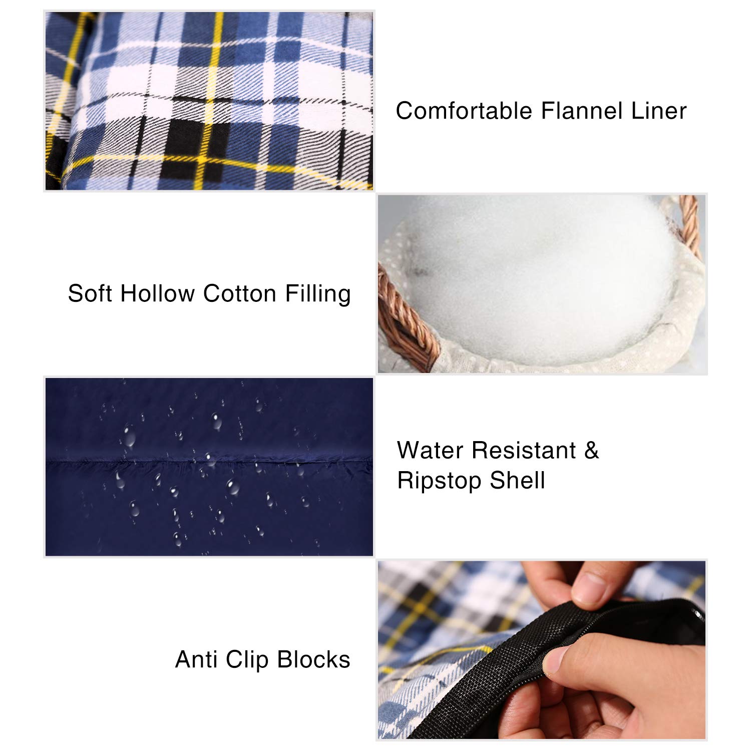 Domaker Backpacking Sleeping Bag Lightweight Flannel for Hiking Camping, Cold Weather Warm Envelope Sleeping Bags with Stuff Sack for Adults and Kids, Blue 2lbs