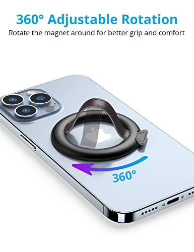 SUPMEGA Magnetic Phone Grip for MagSafe, Magnetic Phone Ring Holder with Leather Finger Grip and Stand, only for iPhone 14 Pro Max, 14 Plus, 14 Pro, 14, 13 Pro Max, 13 Pro, 13, 12 Pro, 12