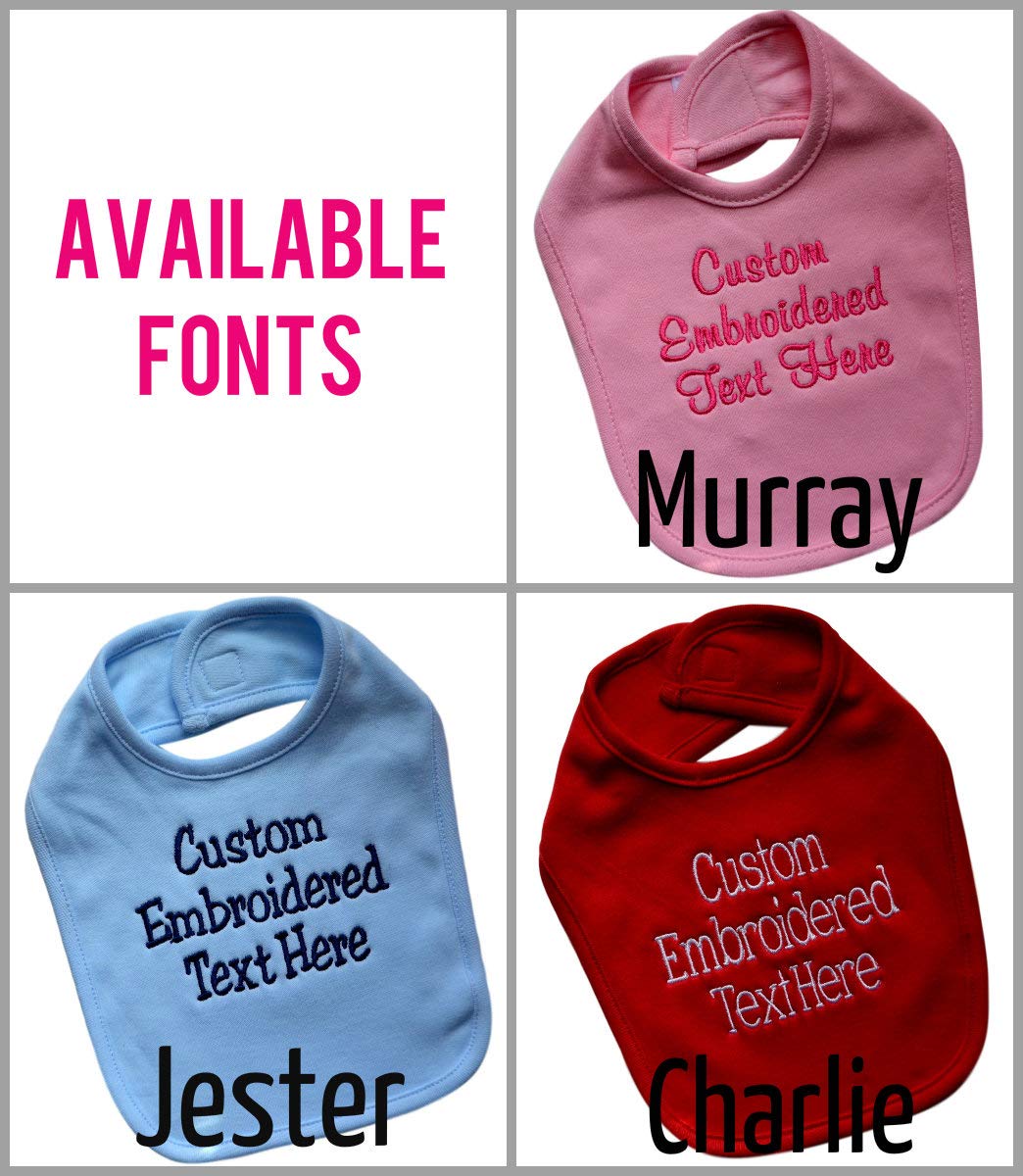 Funny Girl Designs Personalized Baby Bib EMBROIDERED with Your Custom Text and Color 100% Cotton Unisex (GRAY BIB)