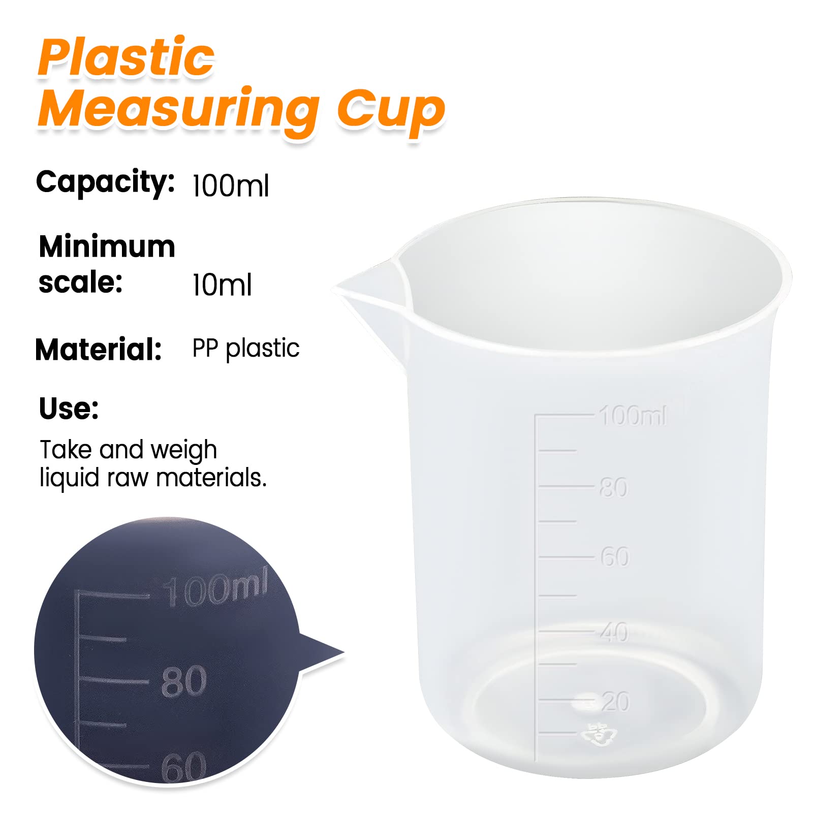 HHNIULI 6 Pack 100ml Plastic Beaker, Science Clear Measuring Cup ml Mixing Cup for Liquid
