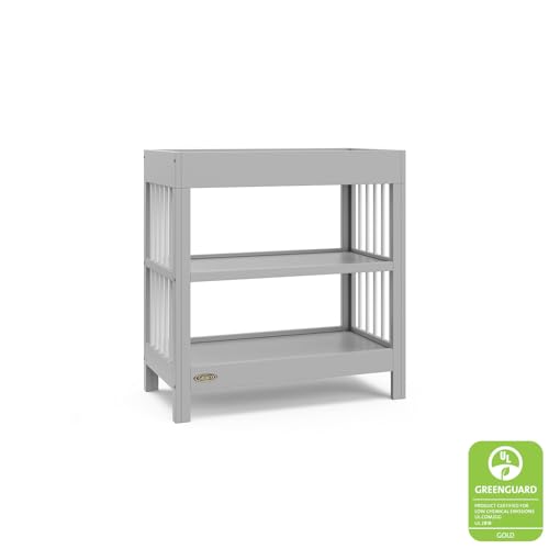 Graco Teddi Changing Table with Water-Resistant Changing Pad (Pebble Gray with White) - 2 Open Shelves, Includes Bonus Water-Resistant Changing Pad with Safety Strap