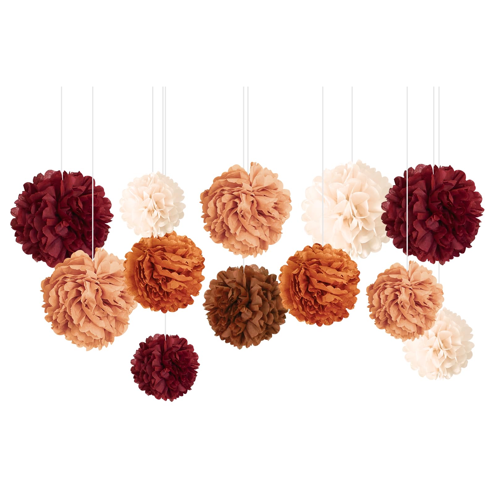 NICROHOME 12 PCS Wedding Party Decorations - Carmine, Rust Orange, Light Brown Tissue Paper Pom Poms for Rustic Wedding, Retro Parties, Baby Shower, Birthday,Thanksgiving