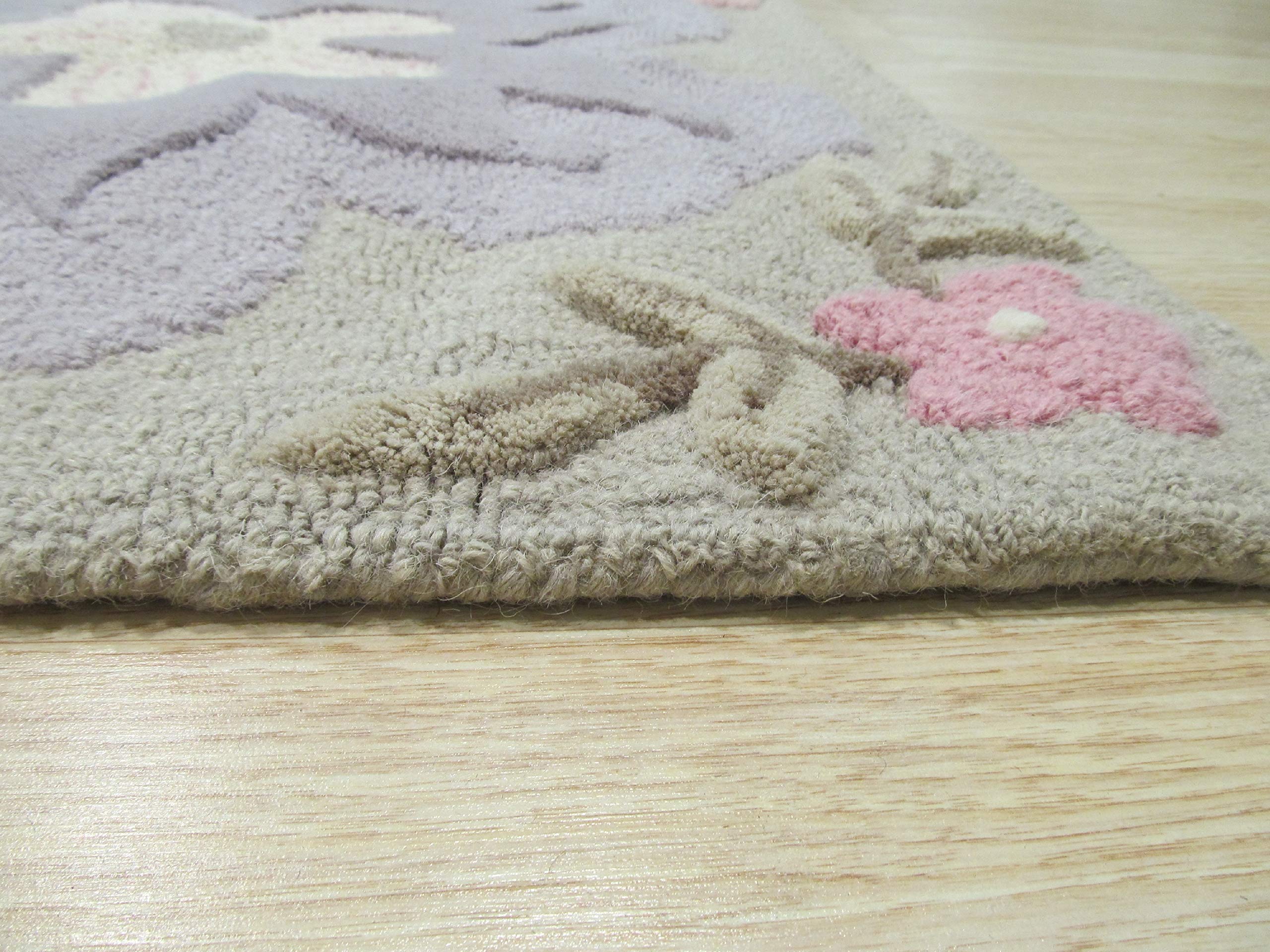 EORC T138GY5X8 Hand-Tufted Wool Kid's Butterfly Rug, 5' x 8', Gray
