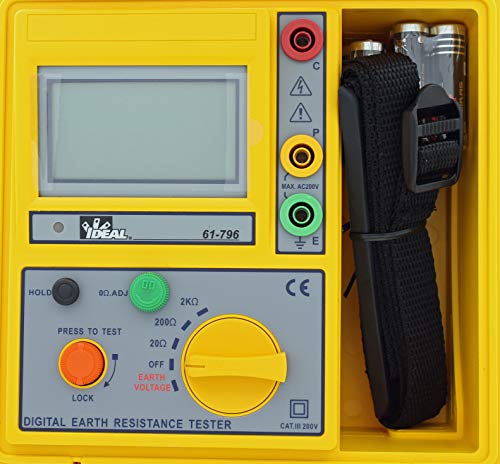 IDEAL INDUSTRIES INC. 61-796 Earth Ground Resistance Tester, 3-Pole, Carrying Case Included,Yellow,Green,Red