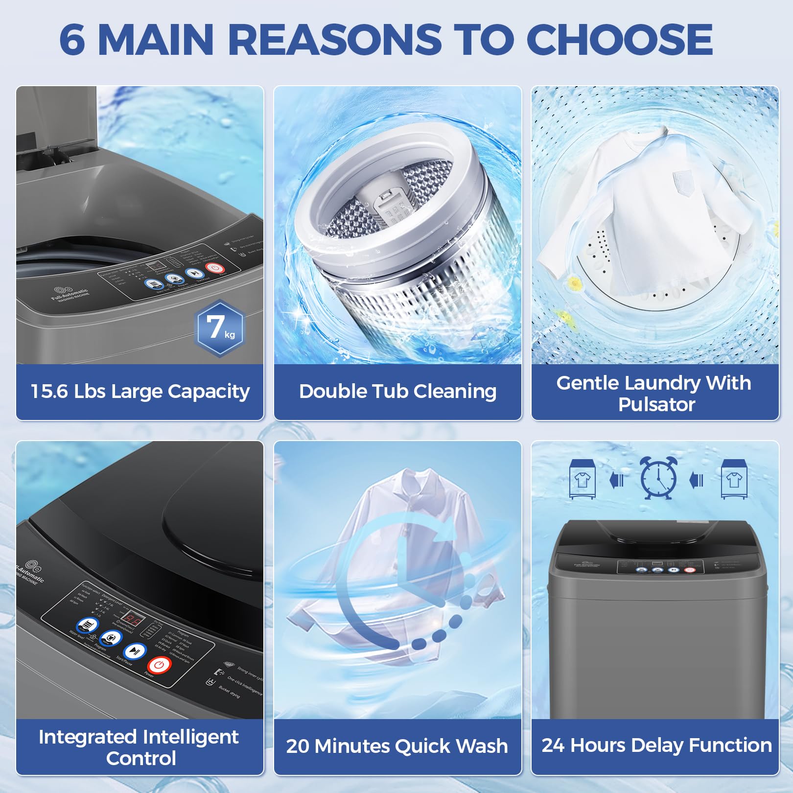 Nictemaw Portable Washing Machine, 15.6Lbs Capacity Full-Automatic Portable Washer with Drain Pump, 2.1Cu.ft Washer and Dryer Combo with LED Display, 10 Programs & 8 Water Levels for Apartment Dorms