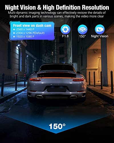 OMBAR Dash Cam 2K Built-in WiFi Car Camera, Dash Camera for Cars with Free 32G SD Card, Front Dashcam, Dash Camera Night Vision, Loop Recording, G-Sensor, 24 Hours Parking Monitor, APP, 150°Wide Angle