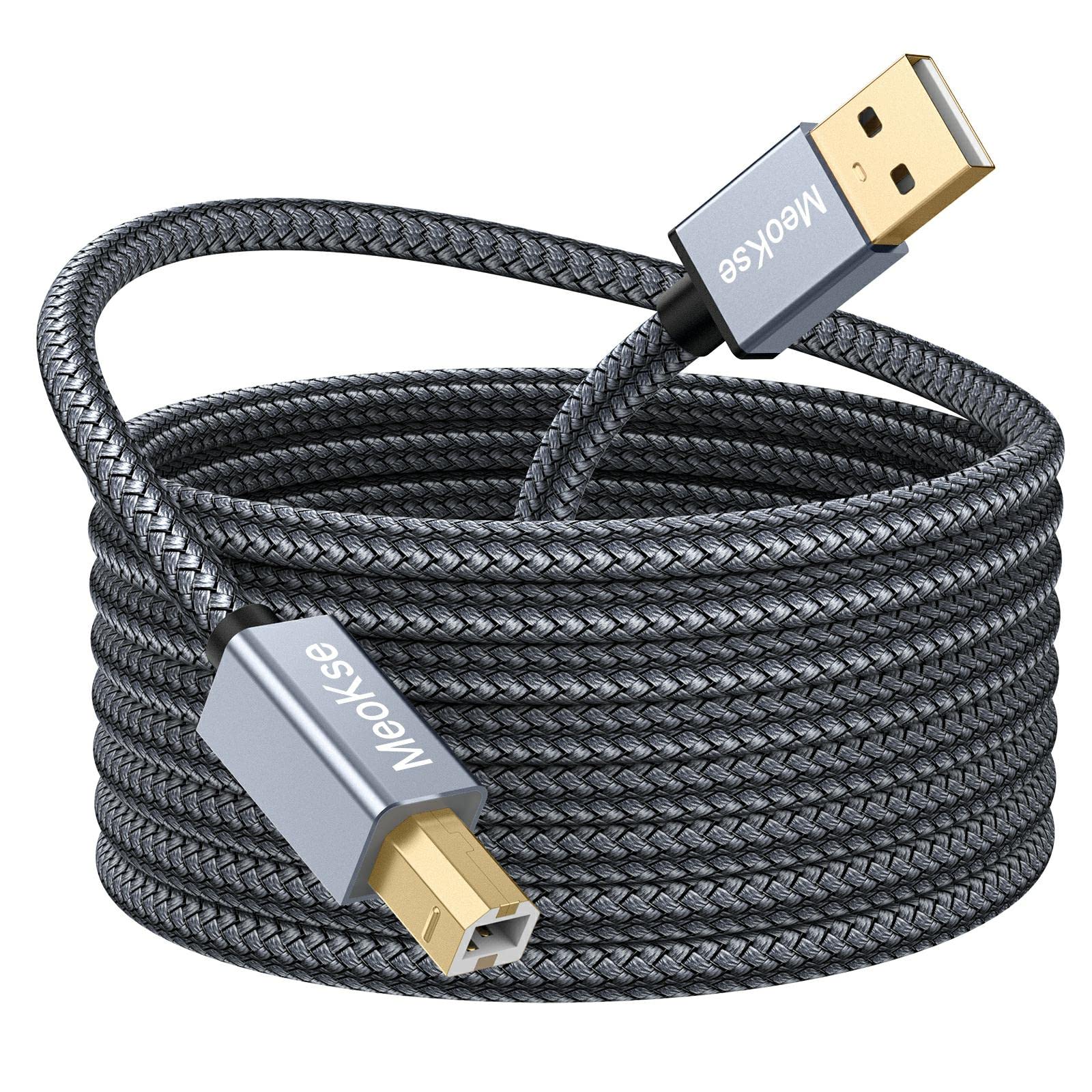 Printer Cable 25FT/8M,Meokse USB Printer Cord 2.0 Type A Male to B Male Cable Scanner Cord High Speed Compatible with HP, Canon, Dell, Epson, Lexmark, Xerox, Samsung and More