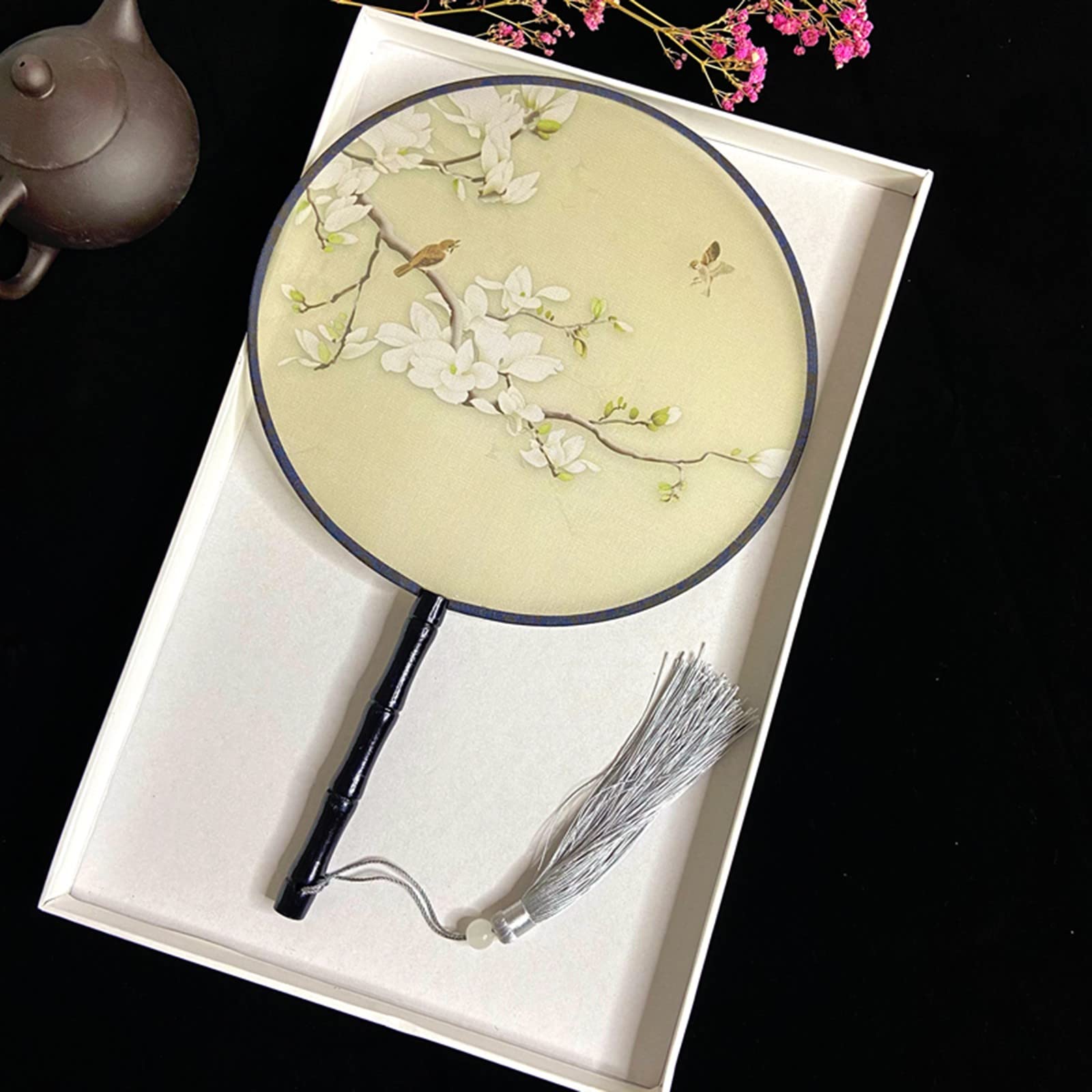 ERTUO Round Hand-held Fan Palace Fan Translucent Silk Fan Chinese Classical Wind Round Fan Costume Catwalk Dance Decoration Fan