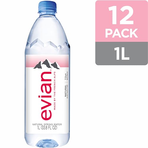evian Natural Spring Water, PH Balanced with Natural Electrolytes, 33.8fl oz./1L Bottles (pack of 12)