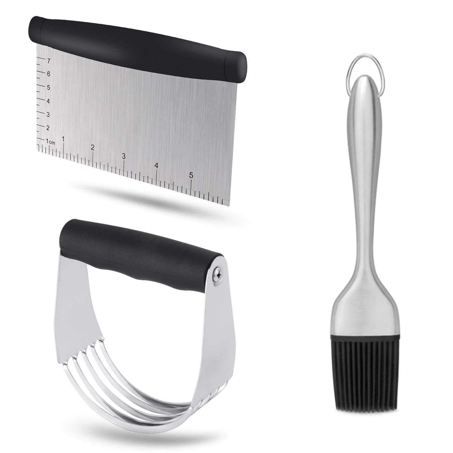 Dough Blender -Stainless Steel Pastry Cutter Set, Pastry Blender + Dough Scraper + Pastry Brush, Professional Pastry Set for Kitchen Baking Tools