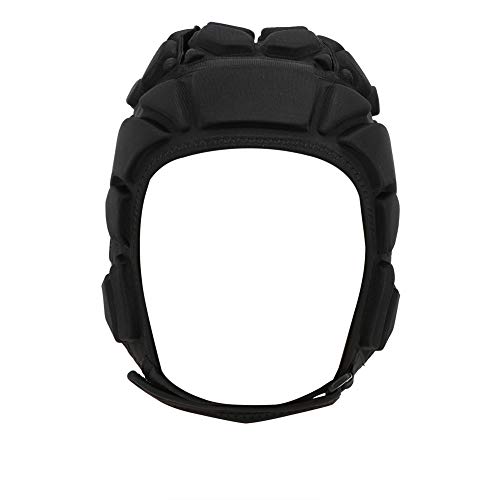 Goalkeeper Helmet, Prevent Injury Sports Head Protector Round Hole Elastic Button EVA Adjustable Strap for Outdoor Use(Black s)
