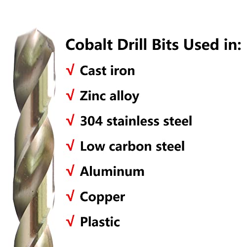 VALYRIANTOOL 3/32" Cobalt Drill Bits(10PCS), M35 High Speed Steel Jobber Length Twist Drill Bit Set for Hardened Metal, Stainless Steel, Cast Iron, Plastic and Wood