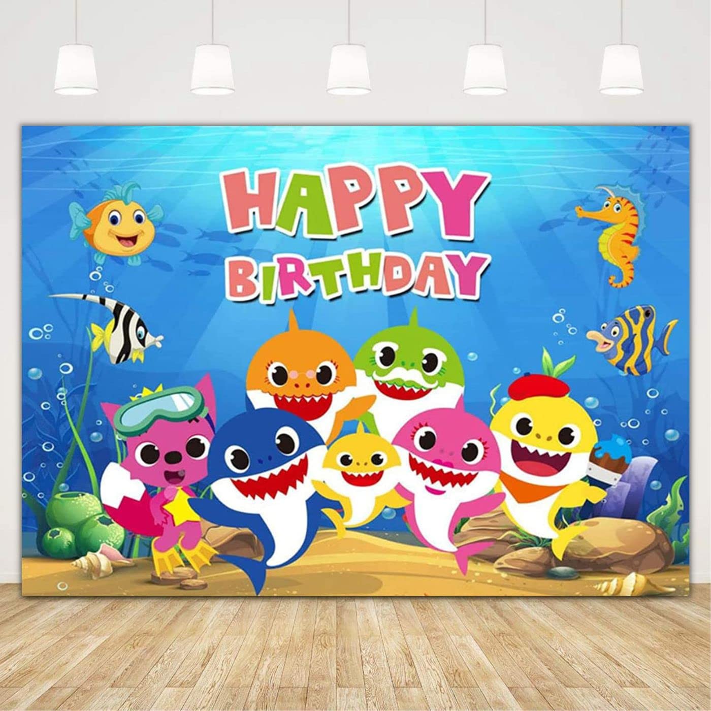 FUNTON Baby Shark Backdrop, Baby Shark Party Supplies, Baby Shark Birthday Decorations (5x3 FT)β¦