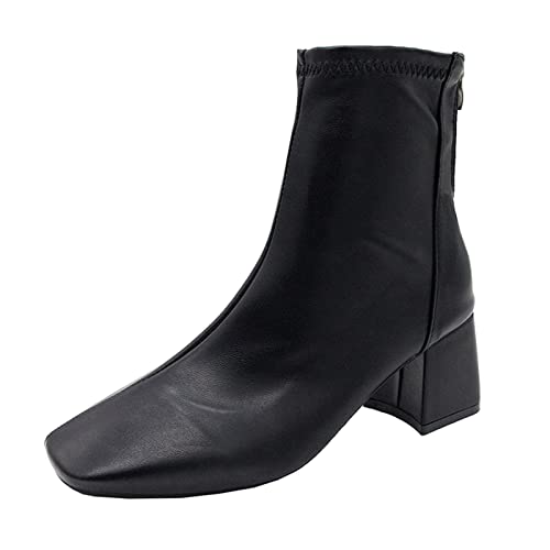 FASDNENDYS Heels Boots Solid Boots Winter Leather Thigh Shoes Chunky High Fashion Women's Women's Boots Open Boots for Women Black