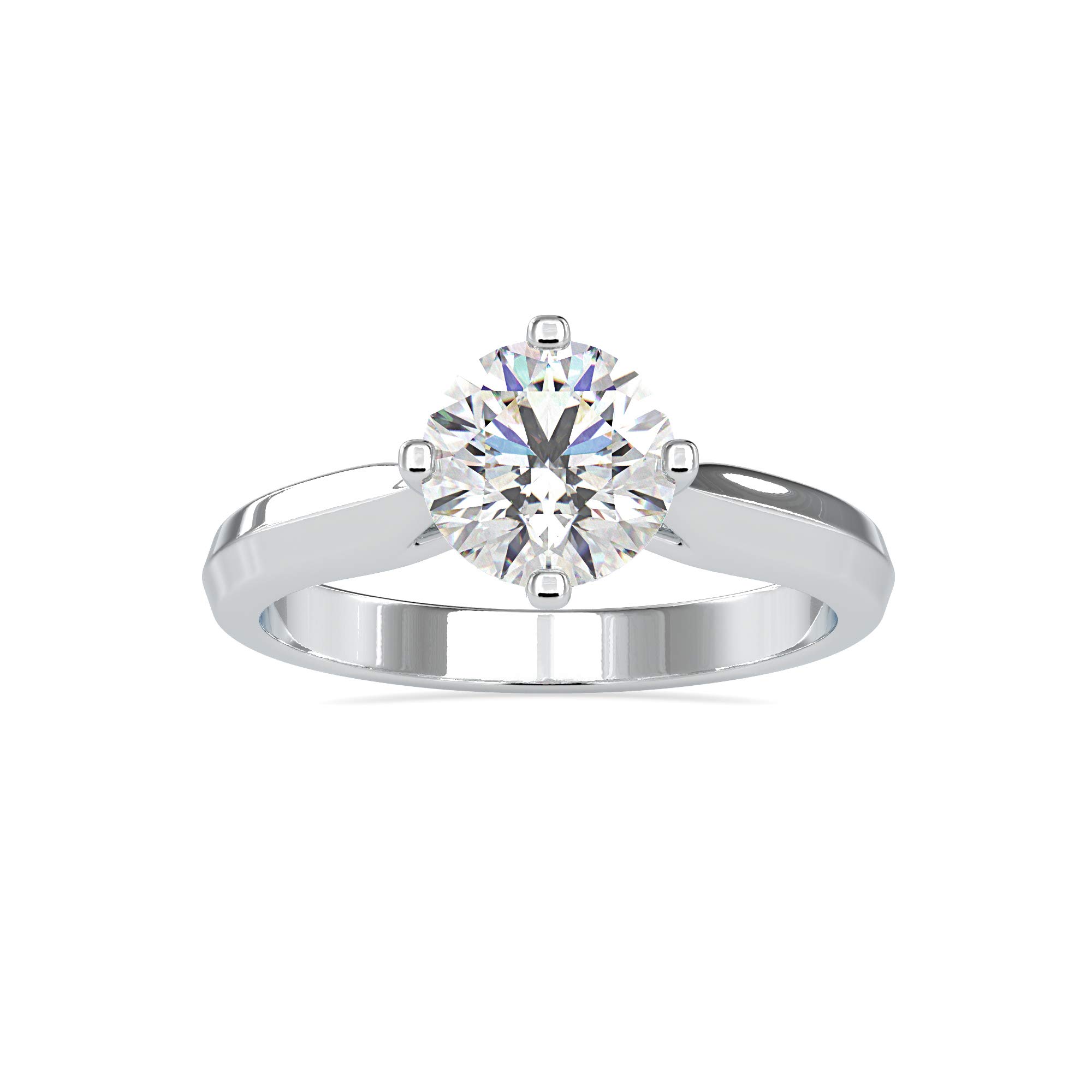 Diamondrensu1.13 CT Round Colorless Moissanite Diamond Compass Prong Setting Engagement Ring, Knife Edge Wedding Ring, Solitaire Ring for Women, 10K White Gold, Ring Size 7 US
