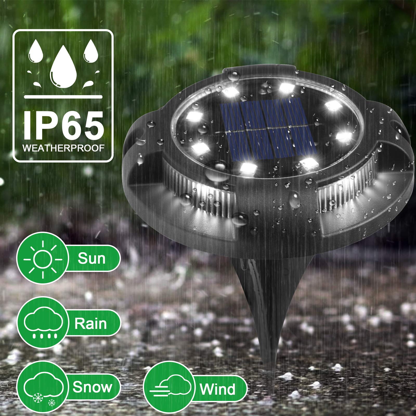 K.E.J. Solar Ground Lights Outdoor 12 Led Disk Lights Garden Lights Solar Powered Waterproof In-Ground Outdoor Landscape Lighting for Patio Pathway Lawn Yard Deck Driveway Walkway (12 Pack)