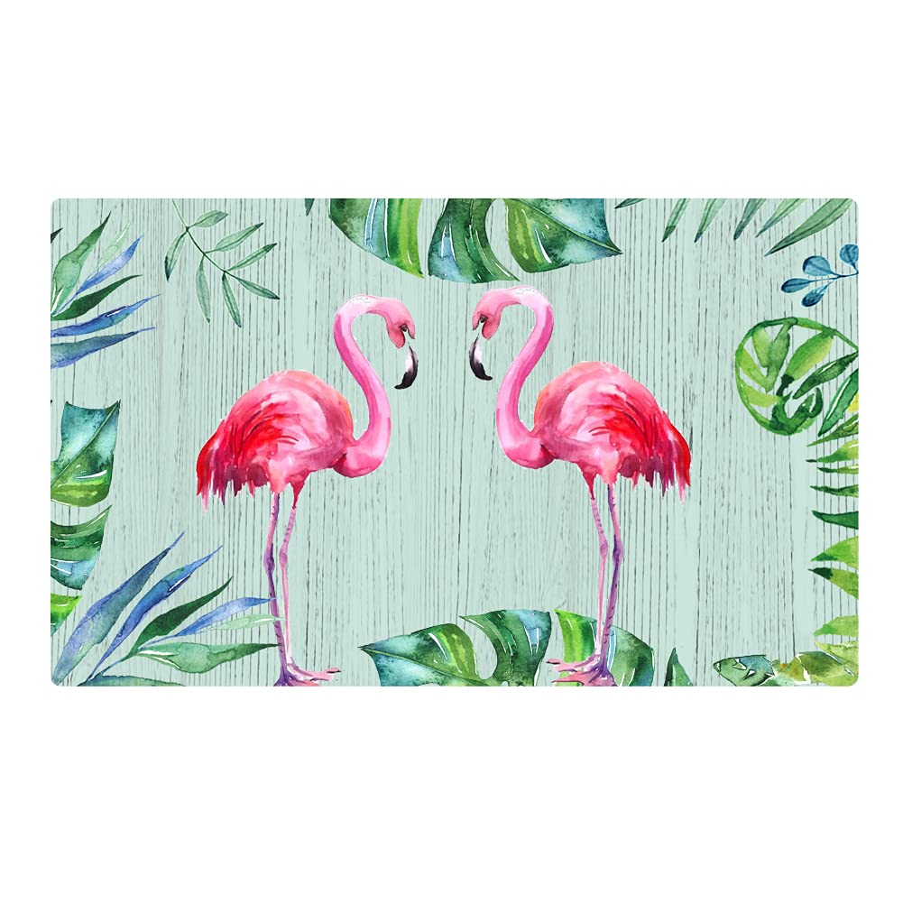 E-view Welcome Doormat for Front Door Non Slip Rubber Floor Mat - Decorative Doormats for Entrance Way Outdoors Indoors Door Mat Entrance Rug for Home Patio Garden 29" x 17" (Elegant Flamingo)