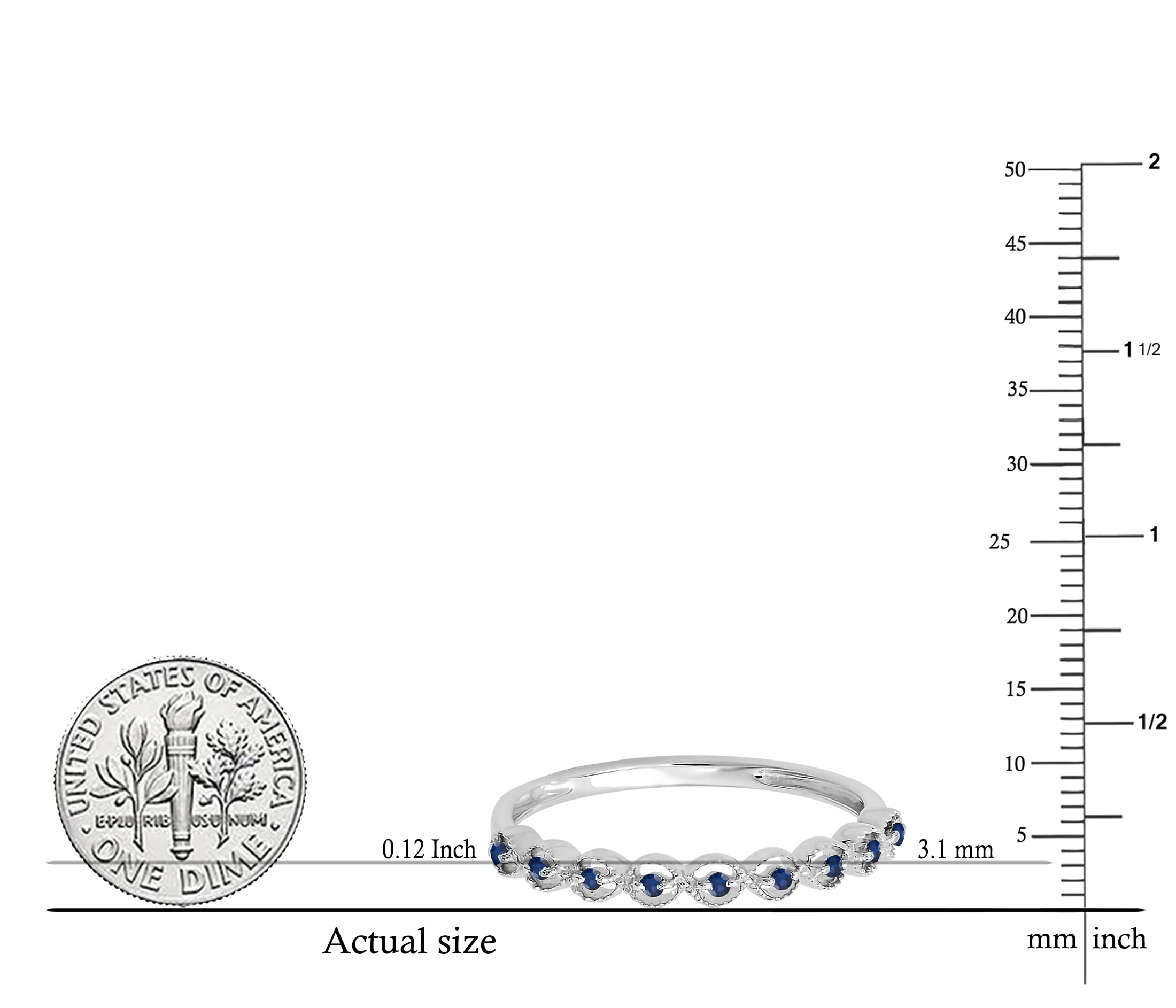 Dazzlingrock Collection Round Blue Sapphire 9 Stone Minimalist Stackable Wedding Ring for Women in 925 Sterling Silver, Size 8