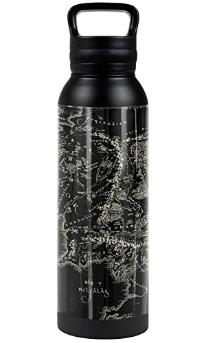 Lord Of The Rings - Logo OFFICIAL Map Of Me 24 oz Insulated Canteen Water Bottle, Leak Resistant, Vacuum Insulated Stainless Steel with Loop Cap
