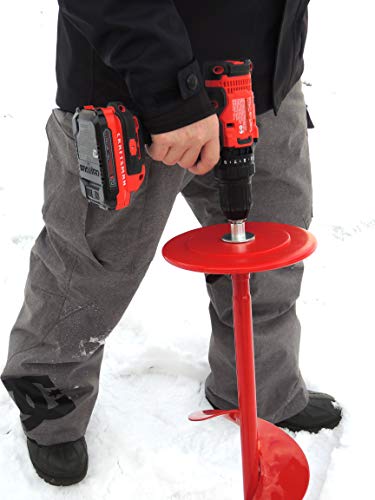 Ice Fishing Auger Stopper with Drill Bit Adapter (9"disc, fits up to 8" auger blades) for Cordless 20volt Lithium Battery Drills - Prevent Auger Blade from Slipping Beneath The Ice.