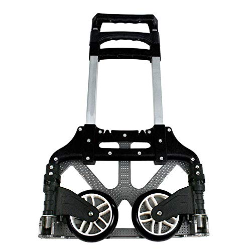 Y&Y Decor Compact Portable Folding Hand Truck Aluminium Luggage Trolley Cart and Dolly with Black Elasticized Cord, Telescoping Handle, PVC Wheels for Travel Office Auto Moving (Black)
