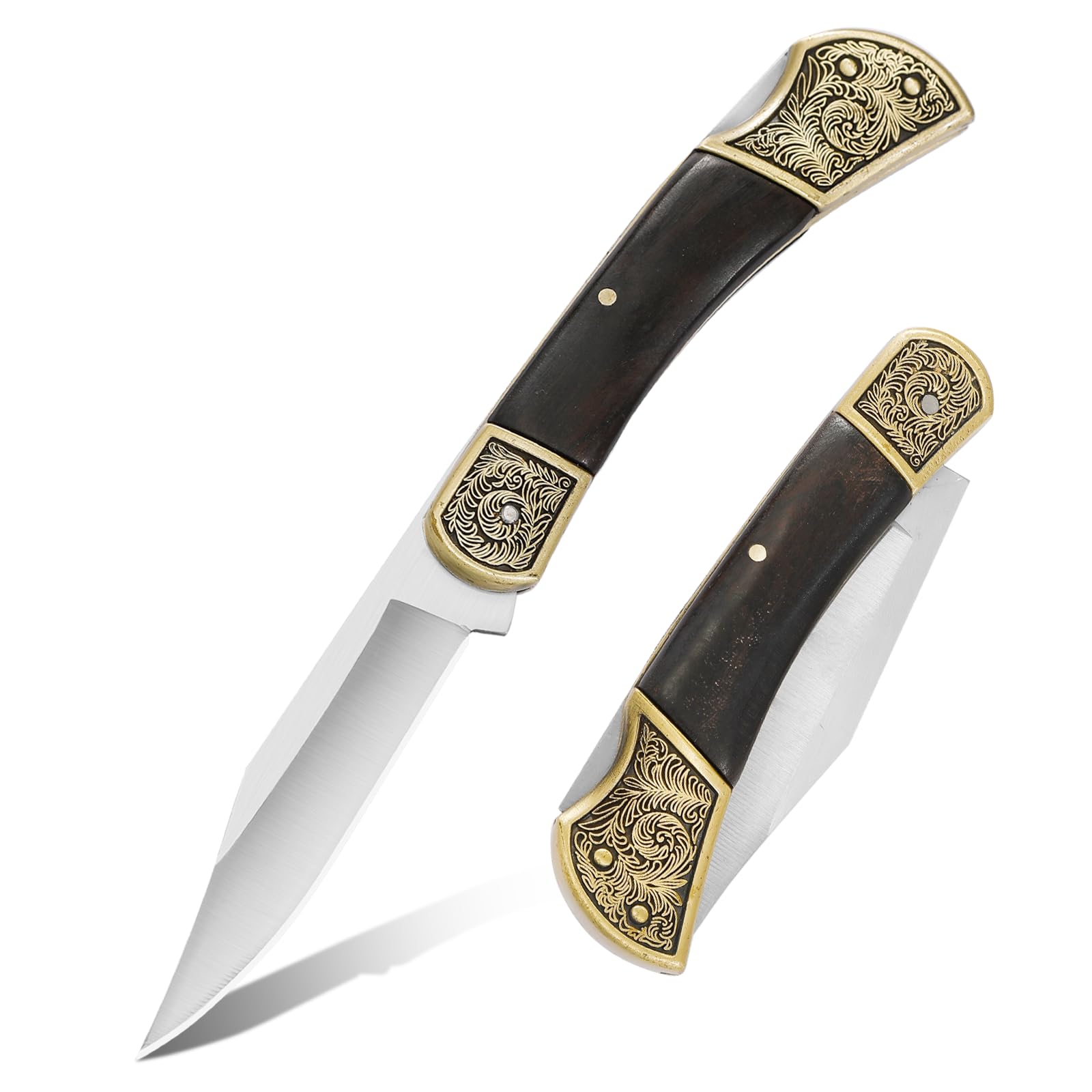 FU-GLBY Embossing Bolster Pocket Folding knife Wood handle EDC Knives Tools (black)