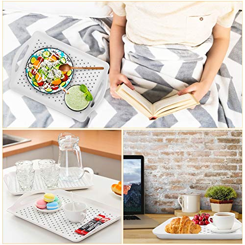 IEBIYO 3 Pcs Anti-Slip Food Serving Tray with Handles Dinner Breakfast Bed Drink Food Coffee Trays Plastic Rectangle Non-Skid Rubber Grip Multipurpose Serving Table Tray Cafeteria Trays for Eating