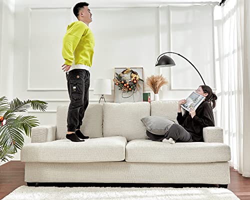 Merluxy Sofa, Deep Seat Sofa-Contemporary Chenille Sofa Couch, 3 Seater Sofa for Living Room-97 Wide Oversized Sofa, Beige Comfy Sofa