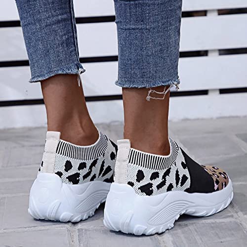 FASDNENDYS Ladies Fashion Mesh Breathable Shoes Lightweight Colorblock Leopard Print Platform Post Office Work Shoes Pink