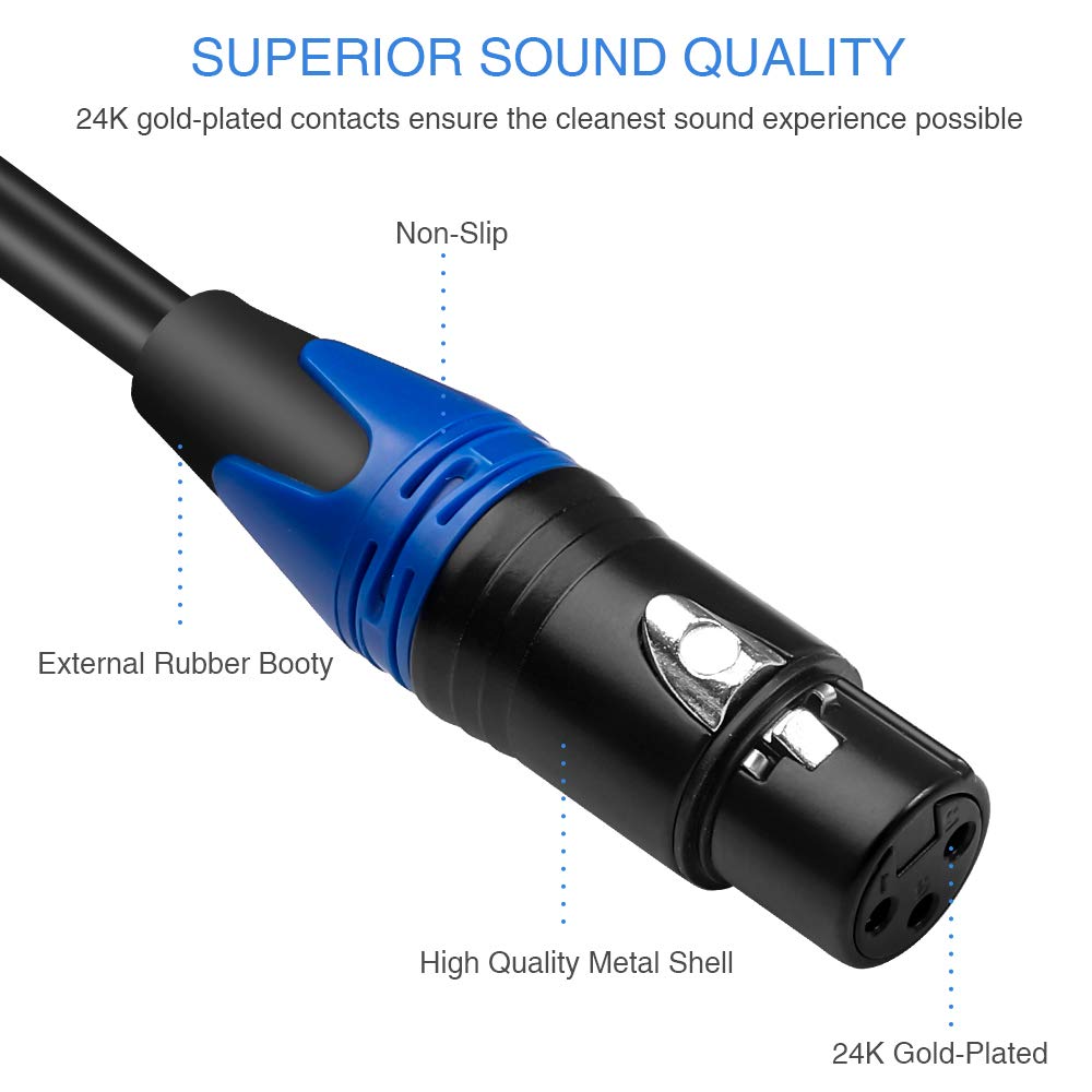 Disino Dual Female XLR to 3.5mm Y-Splitter Cable, Unbalanced XLR Female to 1/8 Inch Mini Jack TRS Stereo Aux Interconnect Audio Mic Breakout Patch Cord - 3.3 Feet/1 Meter