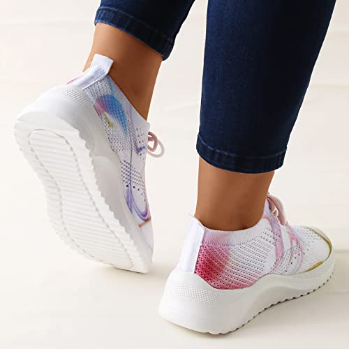 FASDNENDYS Ladies Fashion Color Mesh Breathable Round Toe Lace Up Low Top Flat Er Shoes Pink