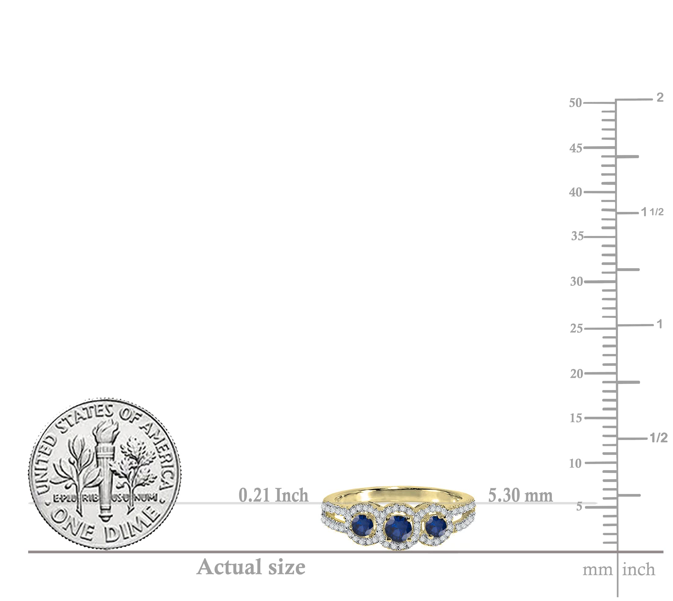 Dazzlingrock Collection Round Blue Sapphire & White Diamond 3 Stone Halo Engagement Ring for Women in 10K Yellow Gold, Size 10