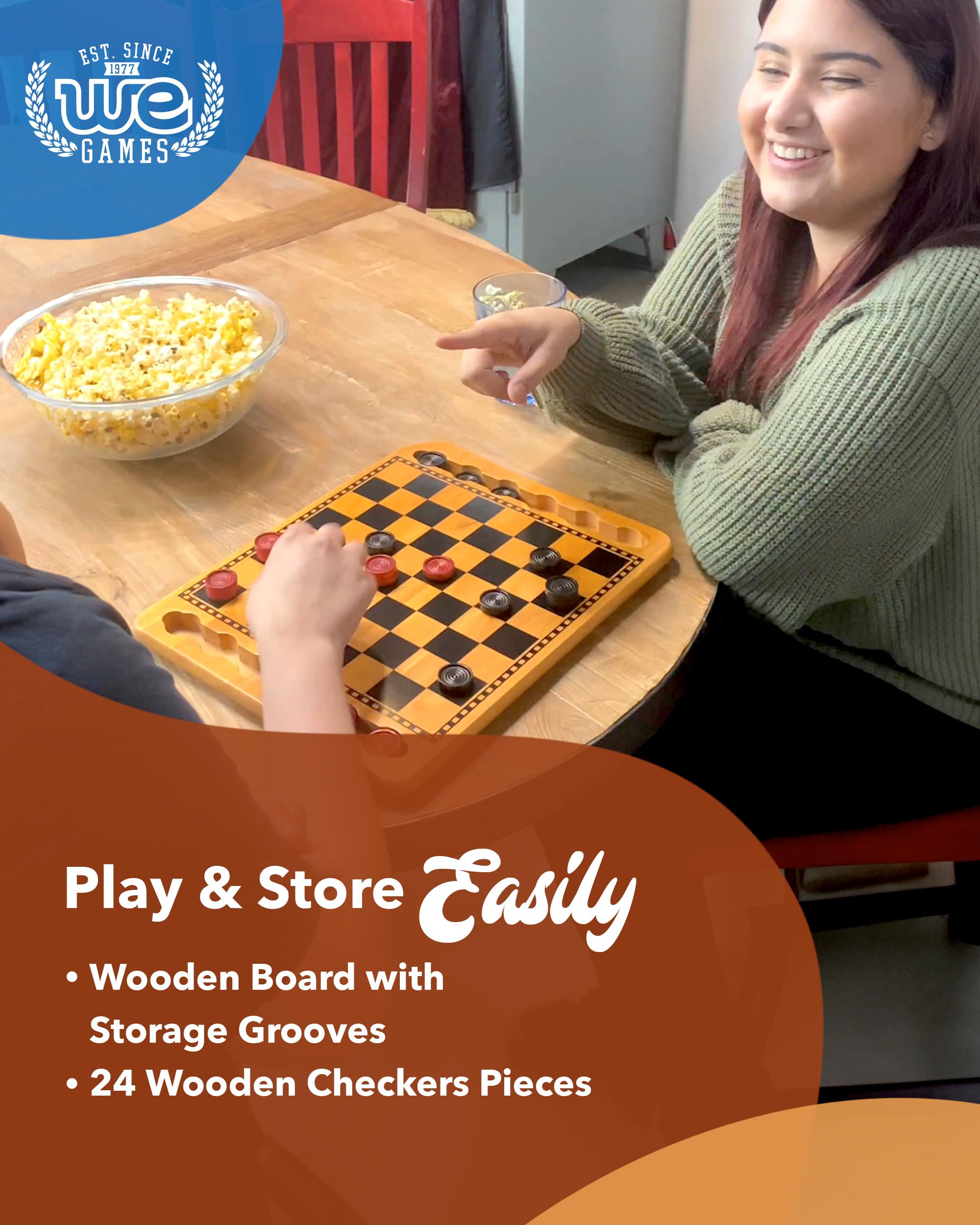 WE Games Solid Wood Red and Black Checkers Board Game Set with Inset Grooves for Pieces, 14.5 in.