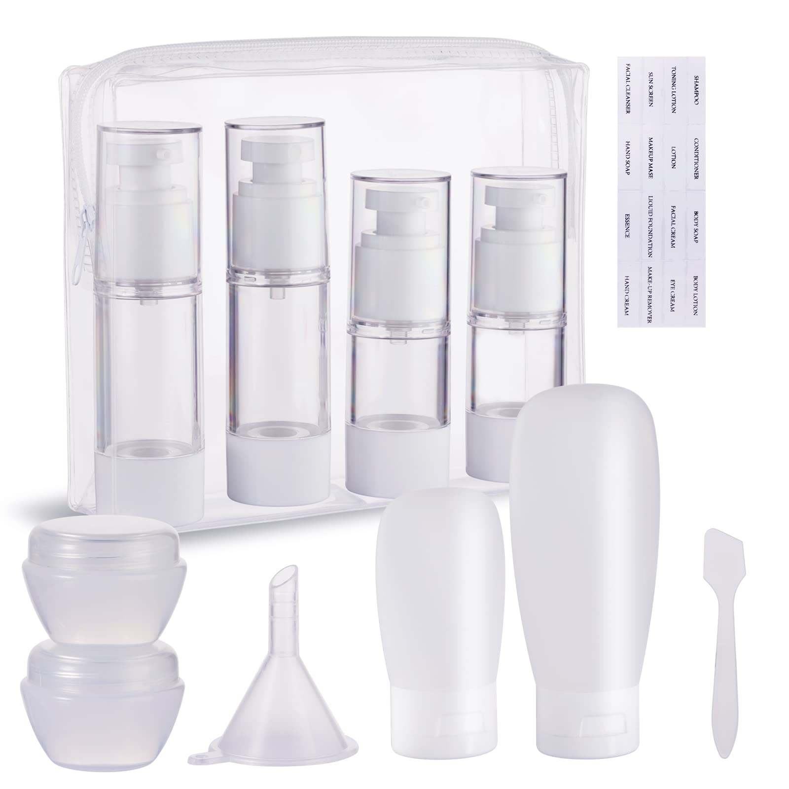 Travel Bottles TSA Approved Containers Leak Proof Travel Vacuum Portable Dispensing Bottles Airless Pump Bottle Set Travel Size Toiletries Tubes Kit for Liquids with Portable Zipper Bag