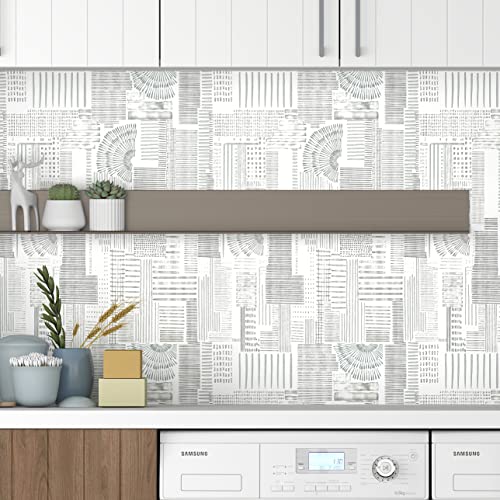 Theper Modern Peel and Stick Wallpaper Gray and White Stripe Wallpaper Contact Paper 17.3β x 78.7β Geometric Wallpaper Self Adhesive Wallpaper Removable Decorative Wallpaper for Bedroom Vinyl Film