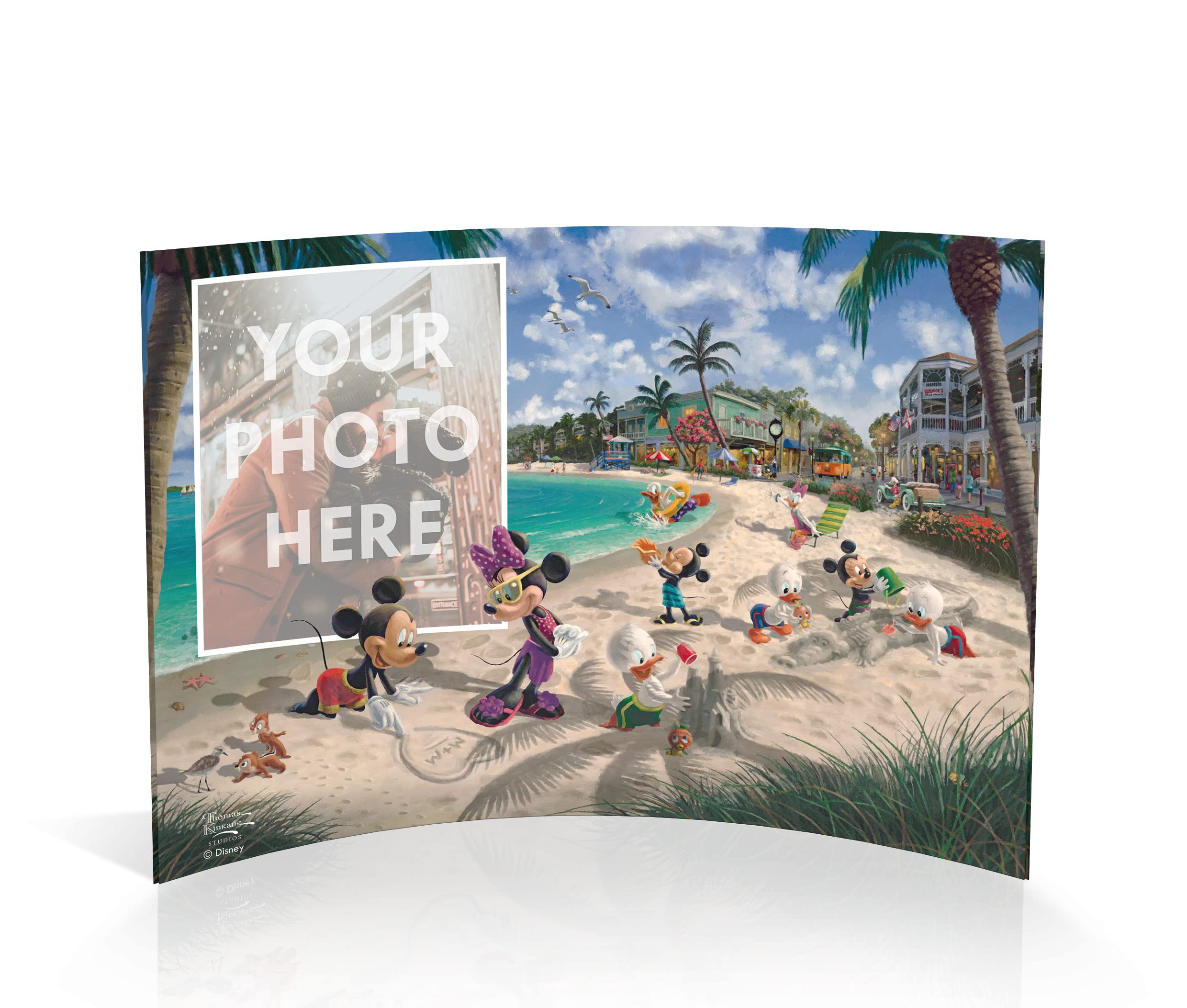 Disney – Mickey and Minnie Mouse in Florida – Personalize with Your Image! - Thomas Kinkade Studios – 10” x 7” Curved Acrylic Photo Print – Free Standing Décor – Officially Licensed Collectible