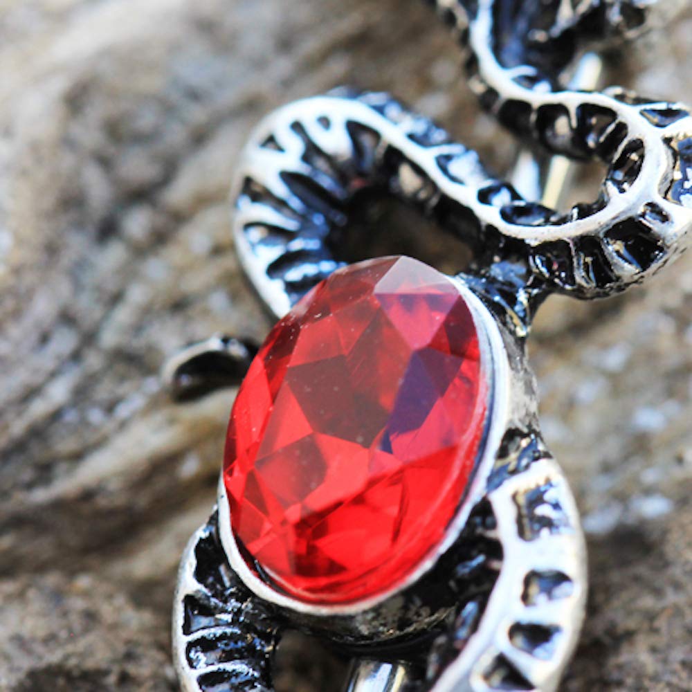 Covet Jewelry 316L Stainless Steel Two-Headed Snake with Ruby Red CZ Industrial Barbell