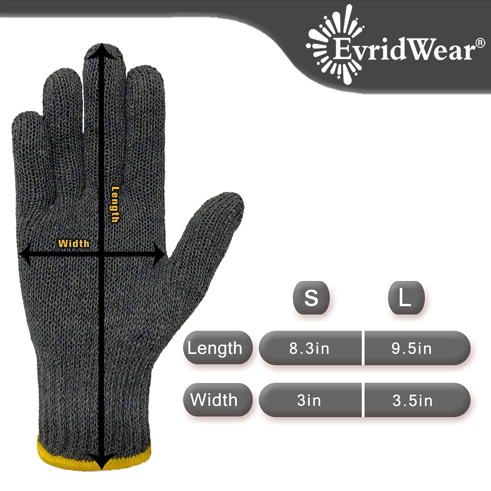 Evridwear Cotton Work Gloves Light-duty String Knit BBQ Glove Liner for Outdoor Cooking, Painting, Gardening Men & Women 10 Pairs (Grey, Large)