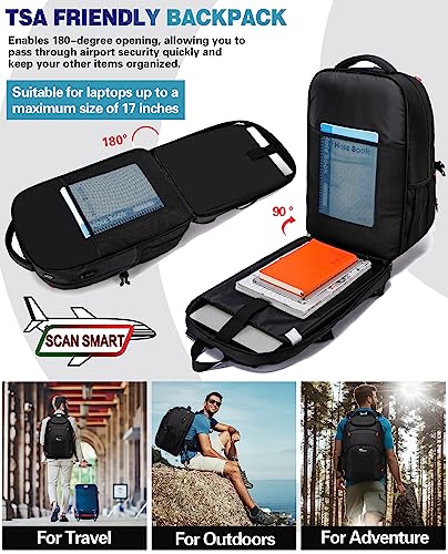 VANKEV Travel Backpack, Extra Large Laptop Backpack for Women Men,School College Business Work Bookbag Anti Theft TSA Approved Computer Bag Fits 17 Inch Laptop with USB Charging Port(Black)
