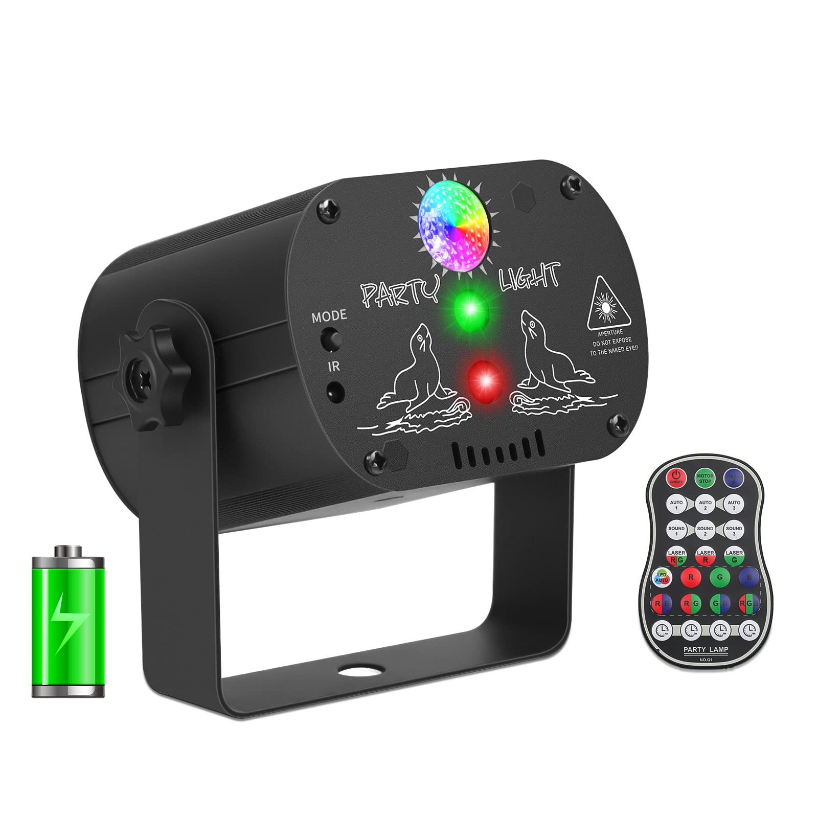 DJ Disco Stage Party Lights, U`King RGB LED Strobe Laser Light for Parties, Built-in Powered 9-26 Hours Battery Playing with Remote Control for Weddings Parties Stage Lighting