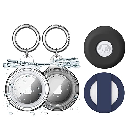 ONEJIE Waterproof Airtag Case & Air Tag Dog Collar Holder, 4 Packs IPX8 Full Protective Cover for Apple Airtags, Anti-Lost Air Tag Keychain for Pet Collars, Kid's Backpack, Keys