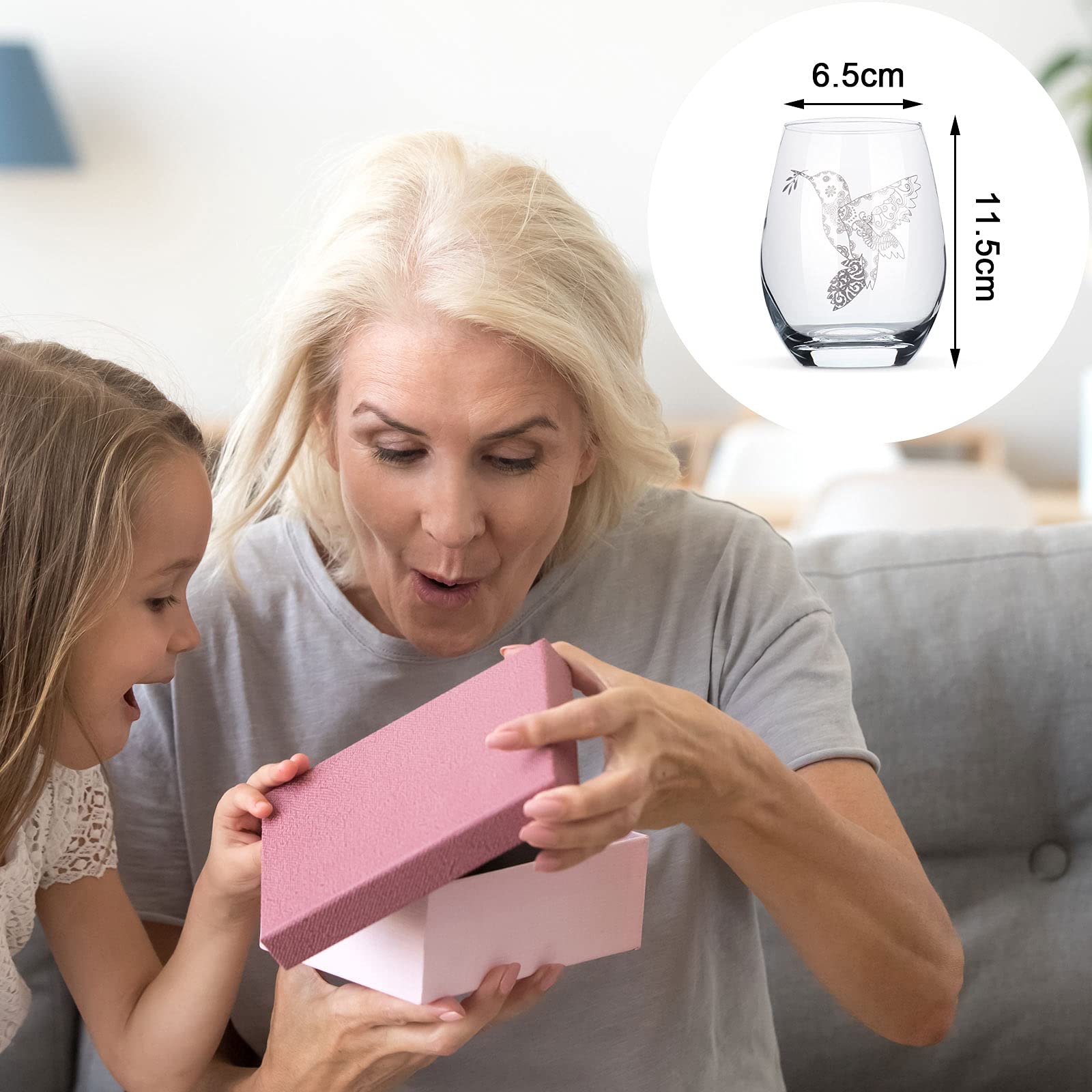 Geiserailie Hummingbird Stemless Wine Glass Hand Stemless Glass Christmas Branch Coffee Tea Cup Exquisite Presents for Women Friends Men, 15.2 oz