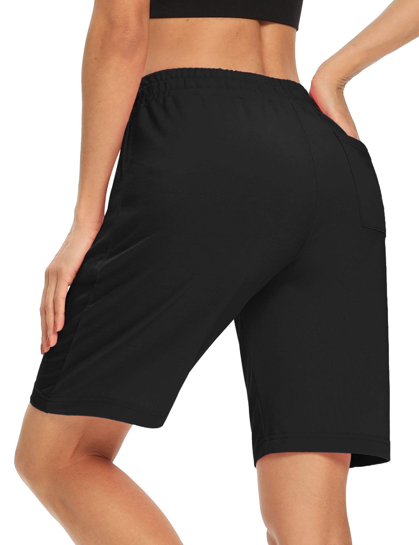 DIBAOLONG Womens Yoga Shorts Loose Comfy Drawstring Lounge Bermuda Shorts with 3 Pockets Black 2XL