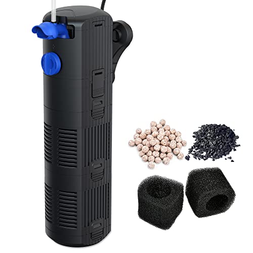 NICREW Aquarium Internal Filter, Fully Submersible Fish Tank Filter with 3-Stage Filtration, Waterflow and Direction Adjustable, 8W