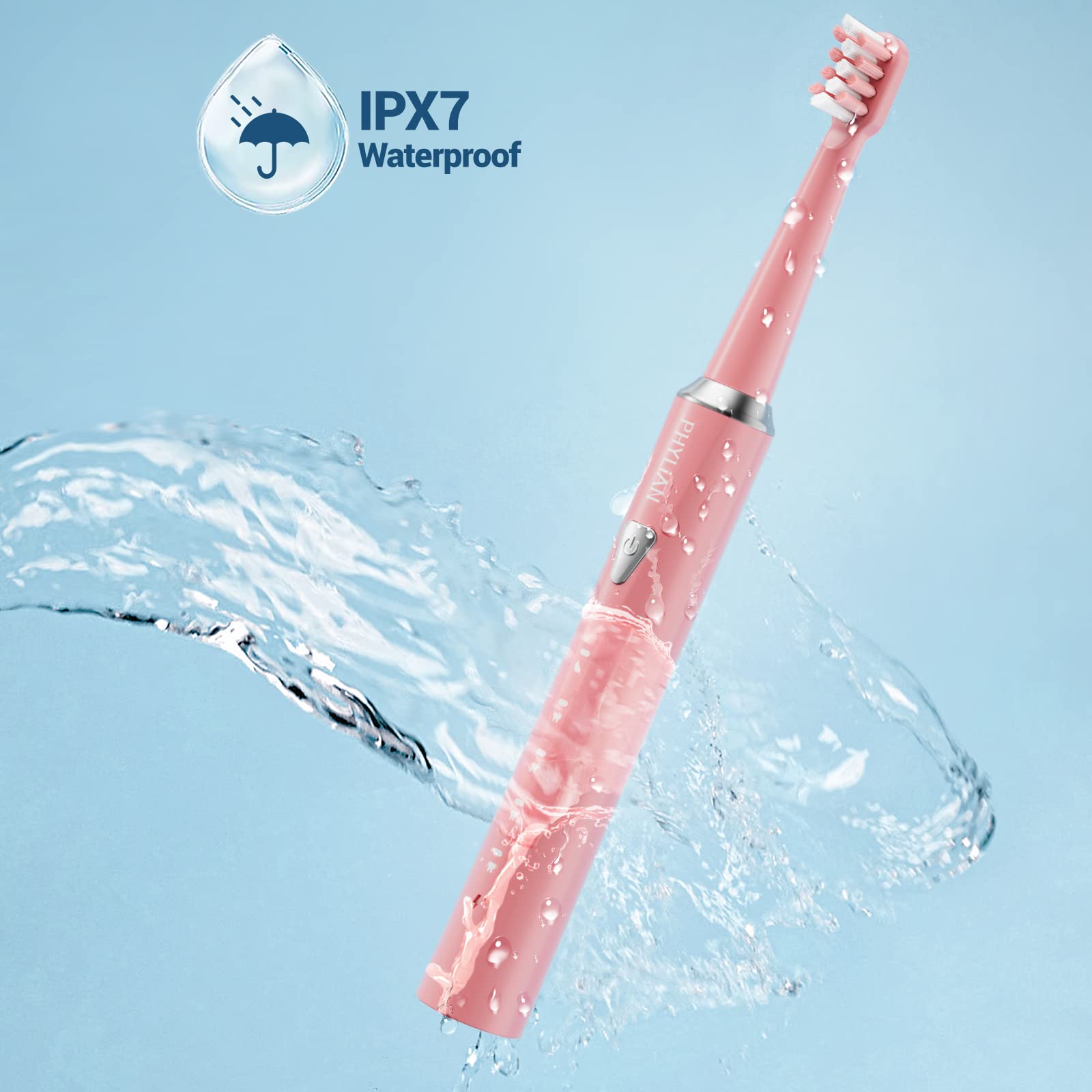 TRVLAEWOR Sonic Electric Toothbrush for Kids and Adults, UltraSonic Motor, 8 Brush Heads, 5 Modes, 3 Hours Fast Charge for 60 Days, Smart Timer, Electric Toothbrushes, Pink