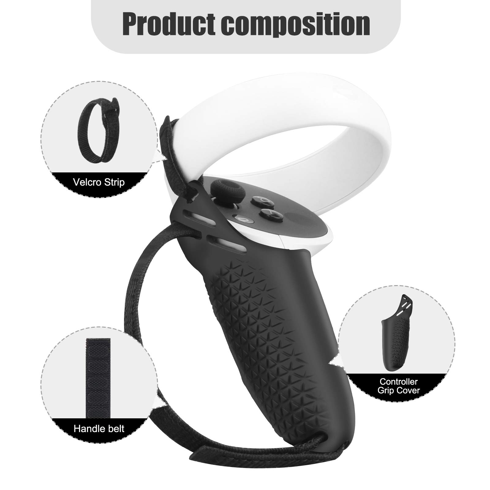 Esimen Finger Socket Grip Cover for Oculus Quest 2 Anti-Throw Touch Controller Handle Protective Sleeve Accessories Lens Cover with Joystick Caps -Easy to install (Black)