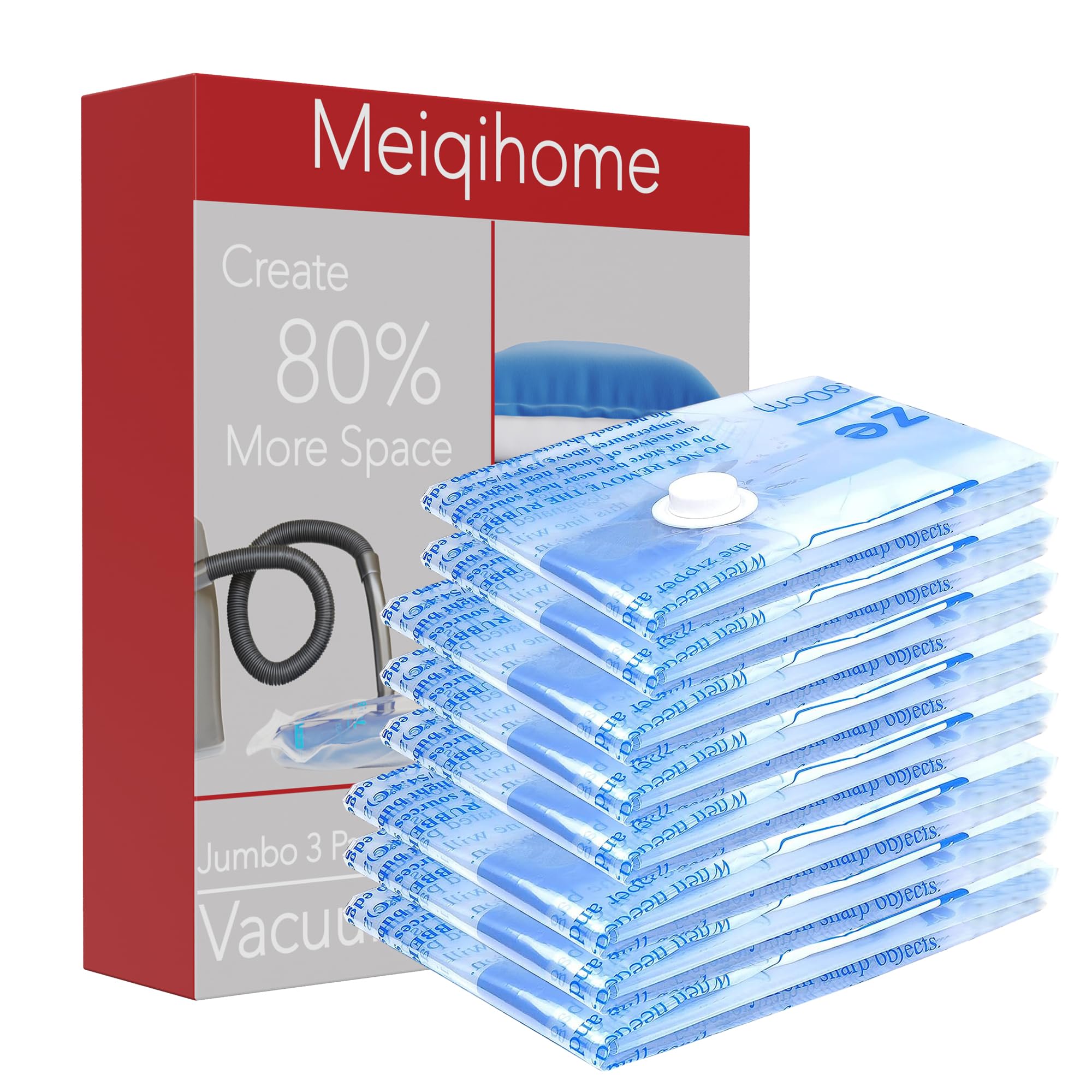 Vacuum Storage Bags 8 Combo (3 Jumbo/3Large/2 Medium), Space Saver Sealer Bags, Airtight Compression Bags for Clothes, Pillows, Comforters, Blankets, Bedding