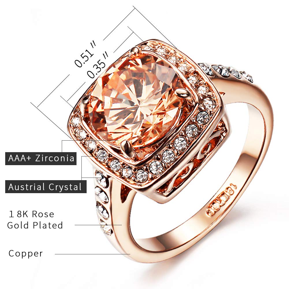 Yellow Shinning Cubic Zirconia Topaz Rings For Women 18K Rose Gold Plated (Yellow, 8)
