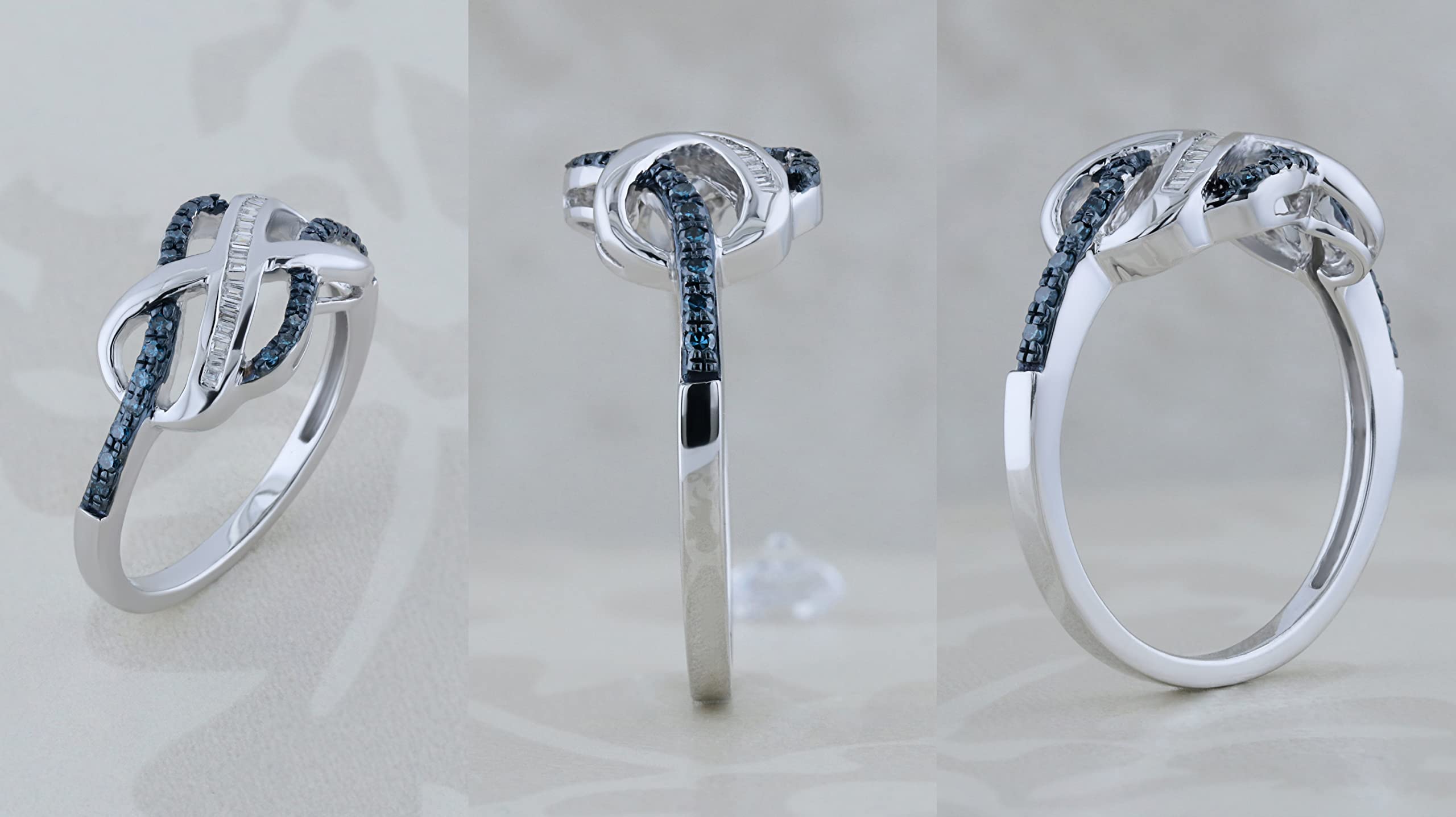 Dazzlingrock Collection 0.20 Carat (ctw) Round Blue Diamond & Baguette White Diamond Swirl Infinity Style Wedding Ring for Her in 925 Sterling Silver Size 9